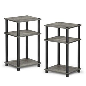 furinno just 3-tier turn-n-tube end table / side table / night stand / bedside table with plastic poles, 2-pack, french oak grey/black