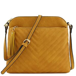 fashionpuzzle chevron quilted medium crossbody bag with tassel accent (mustard)