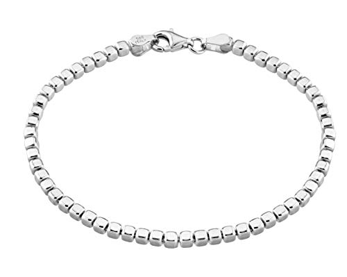 Miabella 925 Sterling Silver Organic Cube Bead Chain Bracelet for Women Men, Handmade in Italy (Length 8 Inches)