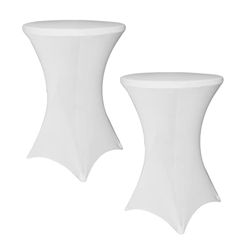 SUNTQ 2 Pack Spandex Table Covers, Cocktail Fitted Tablecloths, Round Highboy Stretch Table Cloths for Party, Wedding, Birthday, Banquet, Vendors,Bistro Table,White,32x43 Height