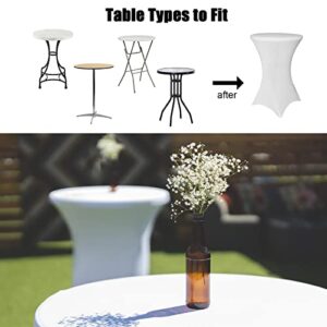 SUNTQ 2 Pack Spandex Table Covers, Cocktail Fitted Tablecloths, Round Highboy Stretch Table Cloths for Party, Wedding, Birthday, Banquet, Vendors,Bistro Table,White,32x43 Height