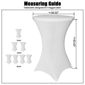 SUNTQ 2 Pack Spandex Table Covers, Cocktail Fitted Tablecloths, Round Highboy Stretch Table Cloths for Party, Wedding, Birthday, Banquet, Vendors,Bistro Table,White,32x43 Height