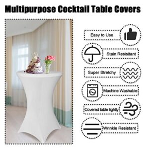 SUNTQ 2 Pack Spandex Table Covers, Cocktail Fitted Tablecloths, Round Highboy Stretch Table Cloths for Party, Wedding, Birthday, Banquet, Vendors,Bistro Table,White,32x43 Height