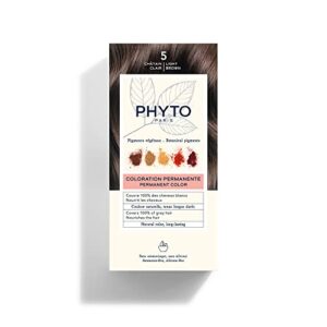 phyto phytocolor permanent hair color, 5 light brown, with botanical pigments, 100% grey hair coverage, ammonia-free, ppd-free, resorcin-free, 0.42 oz.