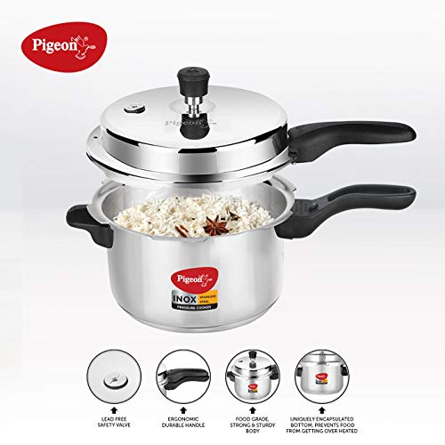 Pigeon 3 Qt Small Pressure Cooker, Stainless Steel, Olla de Presion Acero Inoxidable, Pequeña, Stovetop & Induction Compatible, Instant Cooking, Pressure Pot for Cooking, Indian Pressure Cooker 3 Lt