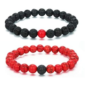 mengpa mens beaded bracelets couples matching bracelet set lava rock beads for women stone jewelry (howlite-red) us4163b