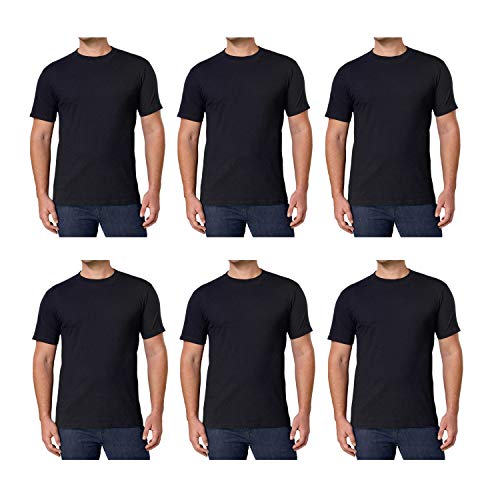 Kirkland Men's Crew Neck White T-Shirts 100% Combed Heavyweight Cotton (Pack of 6) (Black, XX-Large)