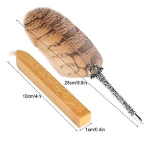 ZJchao Quill Feather Pen, Comfortable Touch Exquisite Design Antique Style Less Stress Calligraphy Owl Pen Set Alloy Nibbed Writing Quill Dip Pen Business Office Supplies with A Gift Box