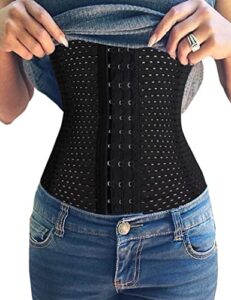 youloveit women's waist trainer corset for everyday wear steel boned tummy control body shaper with adjustable hooks(black,l)