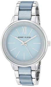 anne klein women's ak/1413lbsv silver-tone and light blue resin bracelet watch