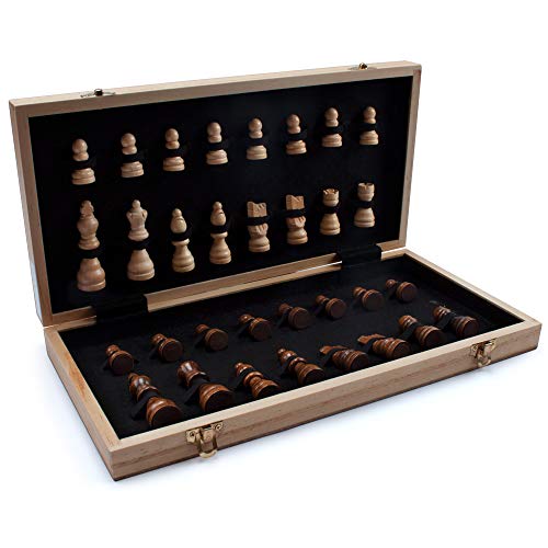 GSE Chess Set 15" x 15" Wooden Chess Game Set - Folding Chess Board Set with Chess Pieces & Storage Box - Wooden Chess Set Board Game (Non-Magnetic Chess Set)