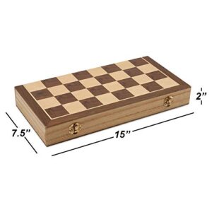 GSE Chess Set 15" x 15" Wooden Chess Game Set - Folding Chess Board Set with Chess Pieces & Storage Box - Wooden Chess Set Board Game (Non-Magnetic Chess Set)