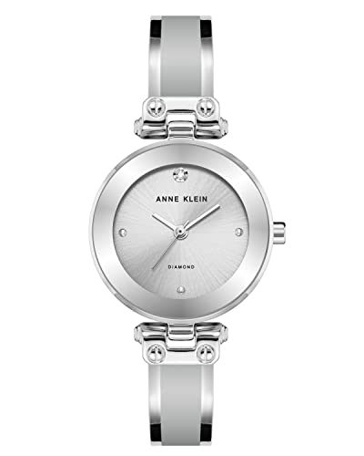 Anne Klein Women's AK/1981LGSV Diamond-Accented Silver-Tone and Light Grey Bangle Watch