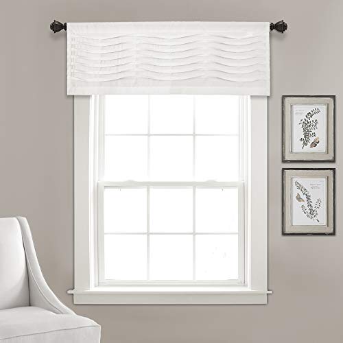 Lush Decor, 18” x 52”, White Wave Texture Valance | Pleated Ruffle Fold Window Kitchen Curtain (Single)