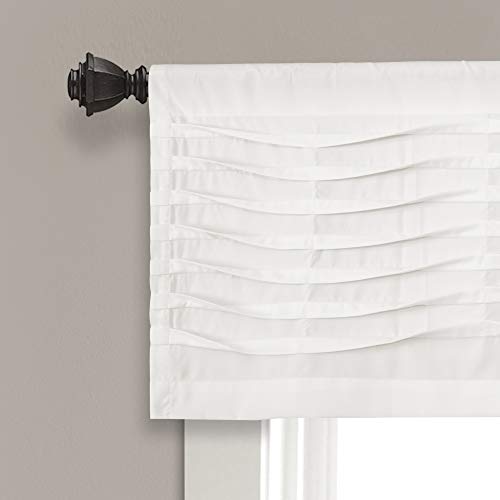 Lush Decor, 18” x 52”, White Wave Texture Valance | Pleated Ruffle Fold Window Kitchen Curtain (Single)