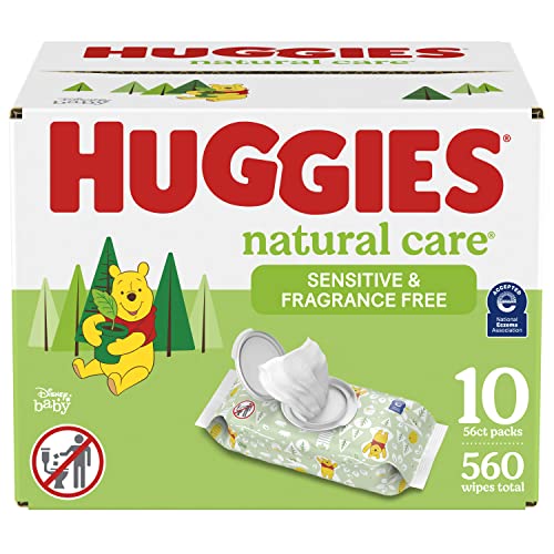 Huggies Natural Care Sensitive Baby Wipes, Unscented, Hypoallergenic, 99% Purified Water, 10 Flip-Top Packs (560 Wipes Total)