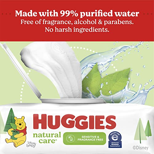 Huggies Natural Care Sensitive Baby Wipes, Unscented, Hypoallergenic, 99% Purified Water, 10 Flip-Top Packs (560 Wipes Total)