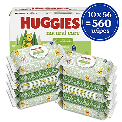 Huggies Natural Care Sensitive Baby Wipes, Unscented, Hypoallergenic, 99% Purified Water, 10 Flip-Top Packs (560 Wipes Total)