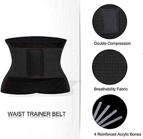 QEESMEI Waist Trainer Belt for Women - Waist Cincher Trimmer - Slimming Body Shaper Belt Sport Girdle Belt, Black Medium