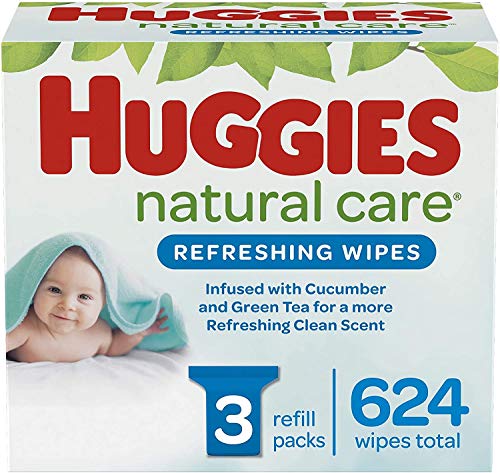 HUGGIES Refreshing Clean Scented Baby Wipes, Hypoallergenic, 3 Refill Packs (624 Total Wipes), Size 1