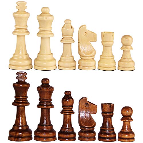 ASNEY Wooden Chess Pieces, Tournament Staunton Wood Chessmen Pieces Only, 3.15” King Figures Chess Game Pawns Figurine Pieces, Includes Storage Bag