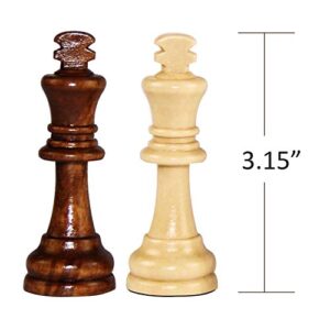 ASNEY Wooden Chess Pieces, Tournament Staunton Wood Chessmen Pieces Only, 3.15” King Figures Chess Game Pawns Figurine Pieces, Includes Storage Bag