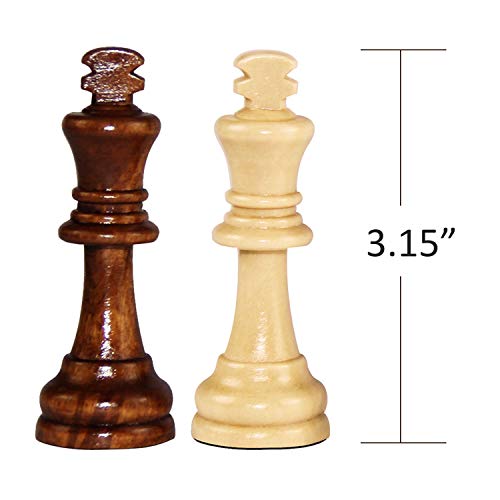 ASNEY Wooden Chess Pieces, Tournament Staunton Wood Chessmen Pieces Only, 3.15” King Figures Chess Game Pawns Figurine Pieces, Includes Storage Bag