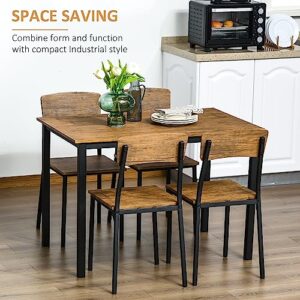 HOMCOM 5 Piece Industrial Dining Table Set for 4, Rectangular Kitchen Table and Chairs, Dining Room Set for Small Space