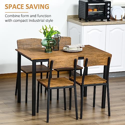 HOMCOM 5 Piece Industrial Dining Table Set for 4, Rectangular Kitchen Table and Chairs, Dining Room Set for Small Space