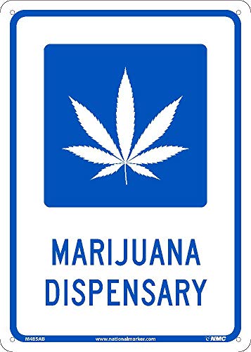 NMC M485AB Notice – Marijuana Dispensary Sign - 10 in. x 14 in. Aluminum Notice with Graphic, Blue Text on White Base