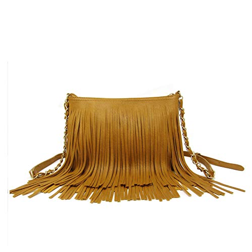 Solene Fringe Crossbody Shoulder Bag with Strap, Tassel Messenger bag, Country Style Western Fringe Purse for Women - E031(Mustard)