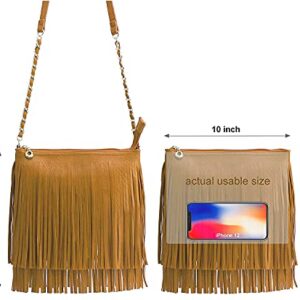 Solene Fringe Crossbody Shoulder Bag with Strap, Tassel Messenger bag, Country Style Western Fringe Purse for Women - E031(Mustard)