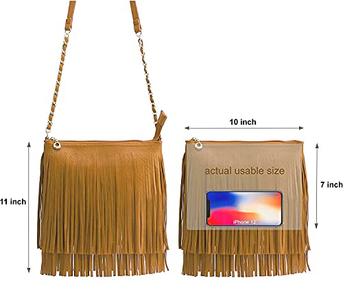 Solene Fringe Crossbody Shoulder Bag with Strap, Tassel Messenger bag, Country Style Western Fringe Purse for Women - E031(Mustard)