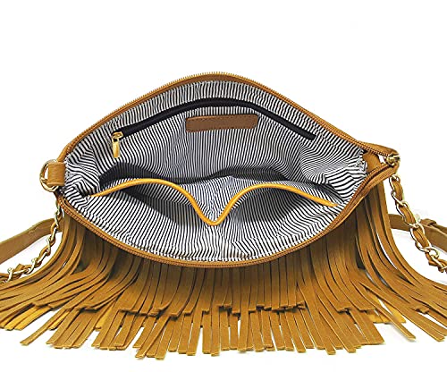 Solene Fringe Crossbody Shoulder Bag with Strap, Tassel Messenger bag, Country Style Western Fringe Purse for Women - E031(Mustard)