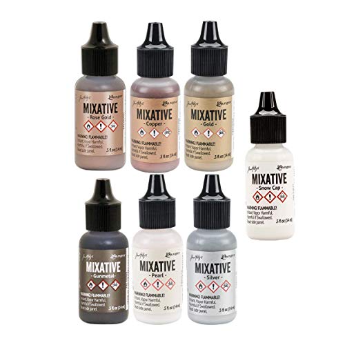 Ranger Tim Holtz Alcohol Ink Mixatives (All 7 Colors), 2-Ounce Ranger Blending Solution, 3 Pixiss Blending Brush Pens, 10 Pixiss Precision Ink Blending Tools