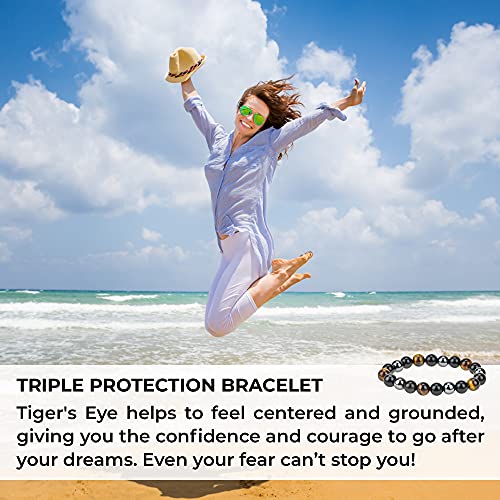 Triple Protection Bracelet - For Protection - Bring Luck And Prosperity - Hematite - Black Obsidian - Tiger Eye - Stone Bracelet