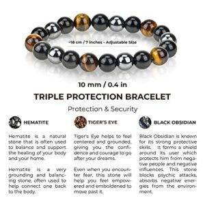 Triple Protection Bracelet - For Protection - Bring Luck And Prosperity - Hematite - Black Obsidian - Tiger Eye - Stone Bracelet