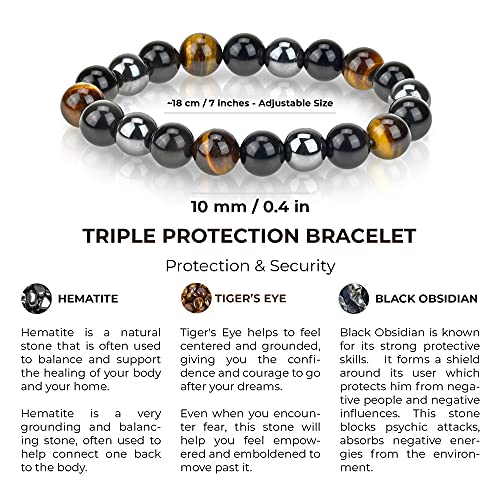 Triple Protection Bracelet - For Protection - Bring Luck And Prosperity - Hematite - Black Obsidian - Tiger Eye - Stone Bracelet