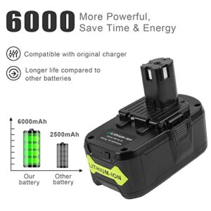 ARyee 6.0Ah 18V Li-ion Replacement Battery for Ryobi All 18V Lithium Battery P102 P103 P105 P107 P106 P108 P109 Ryobi ONE+ Cordless Power Tool