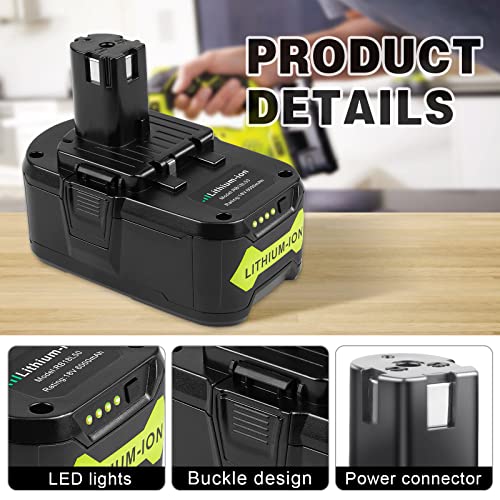 ARyee 6.0Ah 18V Li-ion Replacement Battery for Ryobi All 18V Lithium Battery P102 P103 P105 P107 P106 P108 P109 Ryobi ONE+ Cordless Power Tool