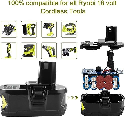 ARyee 6.0Ah 18V Li-ion Replacement Battery for Ryobi All 18V Lithium Battery P102 P103 P105 P107 P106 P108 P109 Ryobi ONE+ Cordless Power Tool