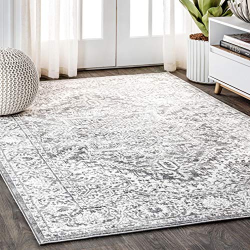 JONATHAN Y MDP100A-8 Modern Persian Vintage Medallion Indoor Area -Rug Country Floral Easy -Cleaning Bedroom Kitchen Living Room, 8 X 10, Light Grey