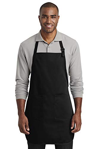 Port Authority Men's Full-Length Two-Pocket Bib Apron, Black, One Size