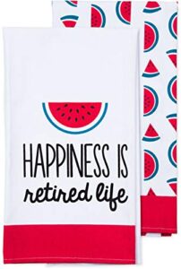 pavilion gift company pink watermelon patterned tea towel set of 2 happiness is retire life, 19.75 x 27.5 inch