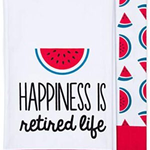 Pavilion Gift Company Pink Watermelon Patterned Tea Towel Set of 2 Happiness is Retire Life, 19.75 x 27.5 inch