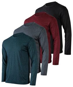 4 pack:mens long sleeve t-shirt workout clothes quick dry fit gym tee shirt athletic active performance casual moisture wicking exercise clothing running cool sport training undershirt top-set 2,m