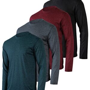 4 Pack:Mens Long Sleeve T-Shirt Workout Clothes Quick Dry Fit Gym Tee Shirt Athletic Active Performance Casual Moisture Wicking Exercise Clothing Running Cool Sport Training Undershirt Top-Set 2,M