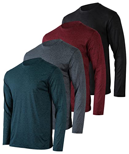 4 Pack:Mens Long Sleeve T-Shirt Workout Clothes Quick Dry Fit Gym Tee Shirt Athletic Active Performance Casual Moisture Wicking Exercise Clothing Running Cool Sport Training Undershirt Top-Set 2,M