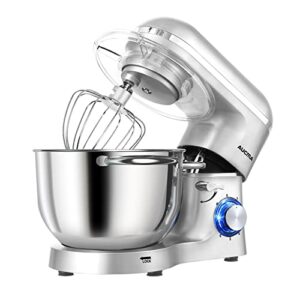 aucma stand mixer,6.5-qt 660w 6-speed tilt-head food mixer, kitchen electric mixer with dough hook, wire whip & beater (6.5qt, silver)