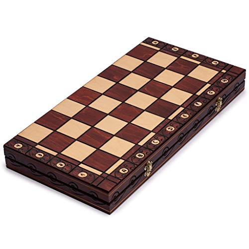 Husaria European International Wooden Chess Game Set - Ambassador - 21.7 Inches - Large-Size Chess Set with Handcrafted Chessmen and Felted Folding Board